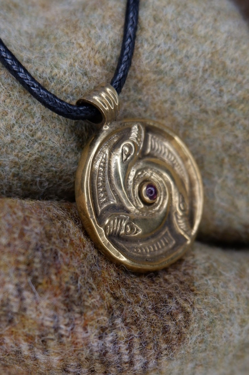 Unique Anglo Saxon fish pendant in gold plated silver and garnet ...