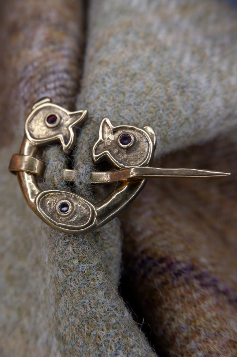 Birsay Pictish Beast Brooch in Gold Plated Bronze with Red Garnets ...