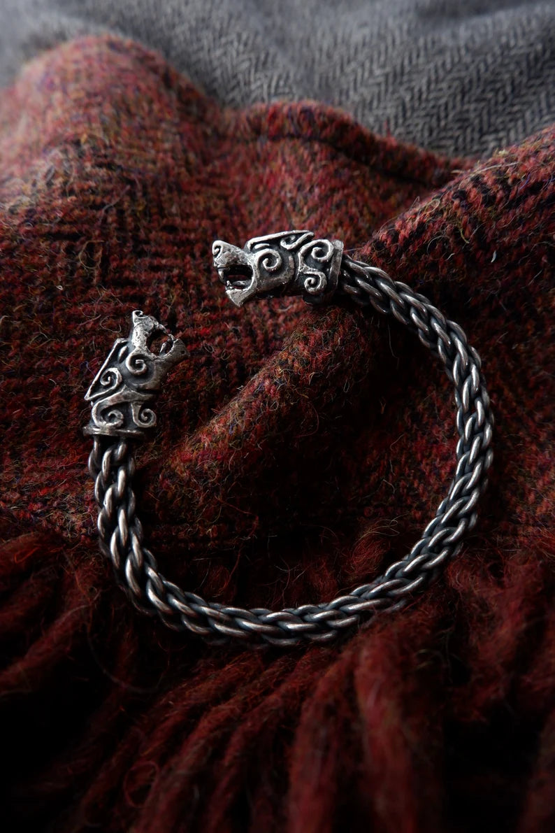 Scottish Lion Headed Braided Bracelet or torc in Sterling Silver ...
